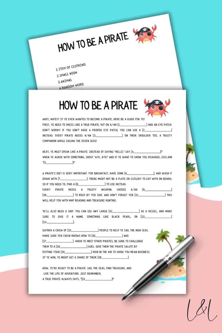 Funny Pirate Mad Libs Style - Free Printable - Love & Laugh Games