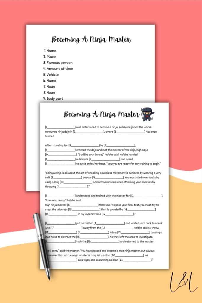 Free Printable Ninja Mad Libs Style Story - Love & Laugh Games