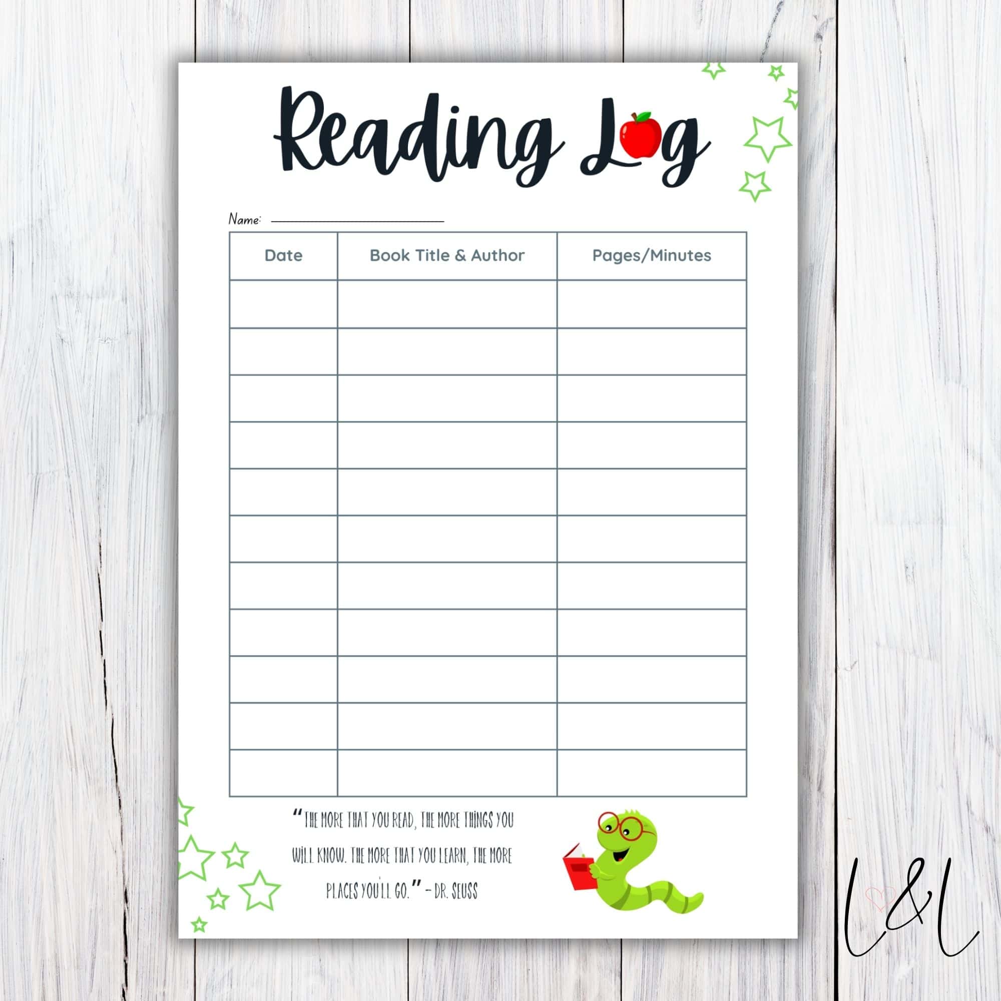 Bookworm Reading Log For Kids - Free Printable - Love And Laugh Games