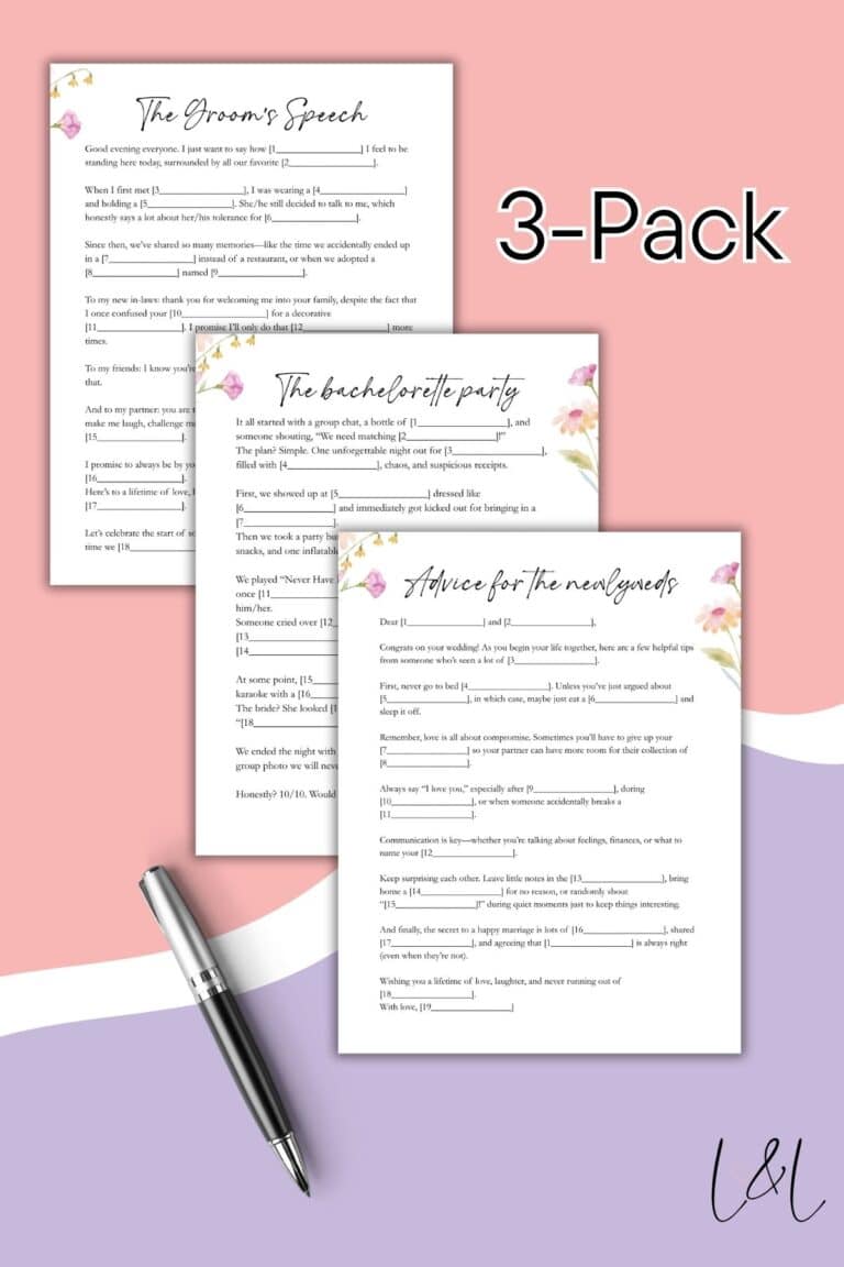 Wedding Mad Libs Style Story - Free Printable - Love & Laugh Games