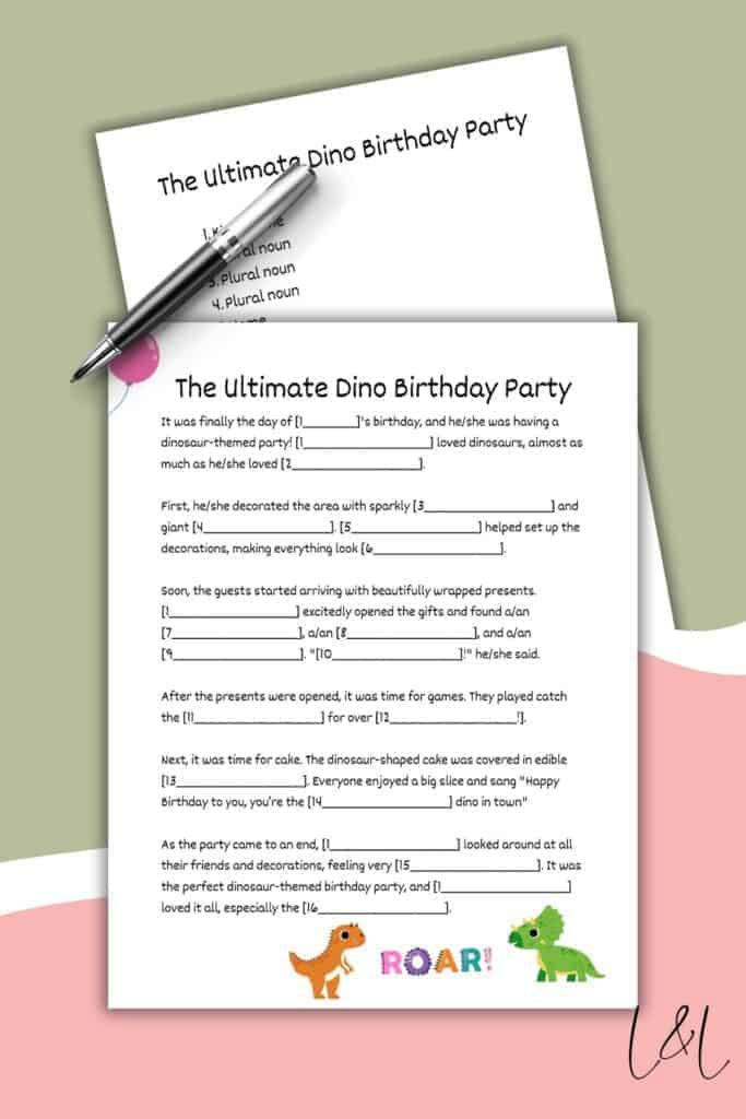 Hilarious Dinosaur Mad Libs Style Free Printable - Love & Laugh Games