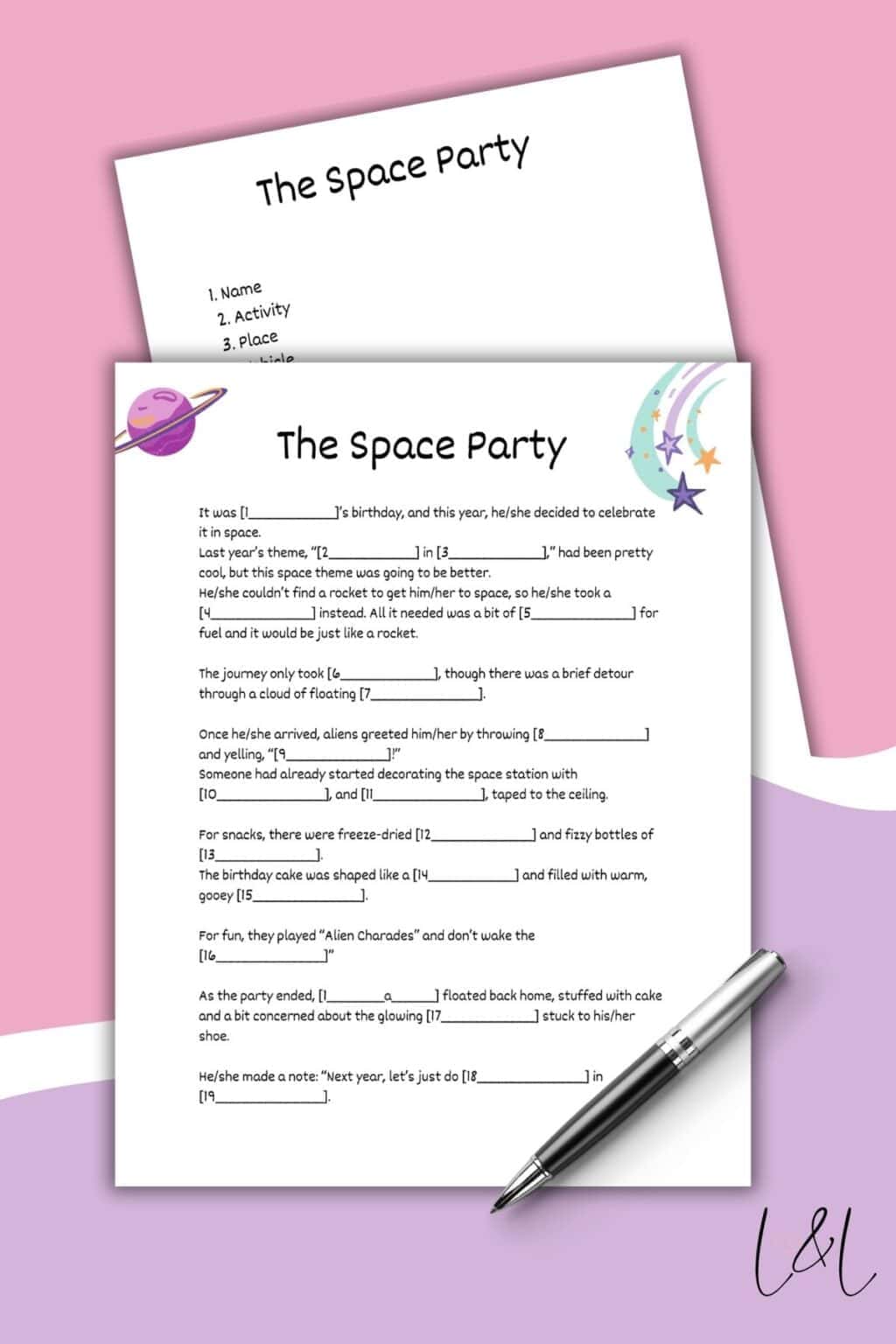 Space Themed Mad Libs Style Free Printable - Love & Laugh Games