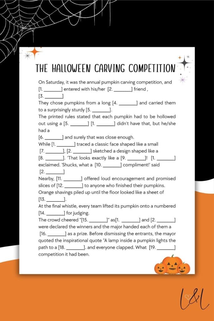 Halloween Mad Libs Style Free Printable - Love & Laugh Games
