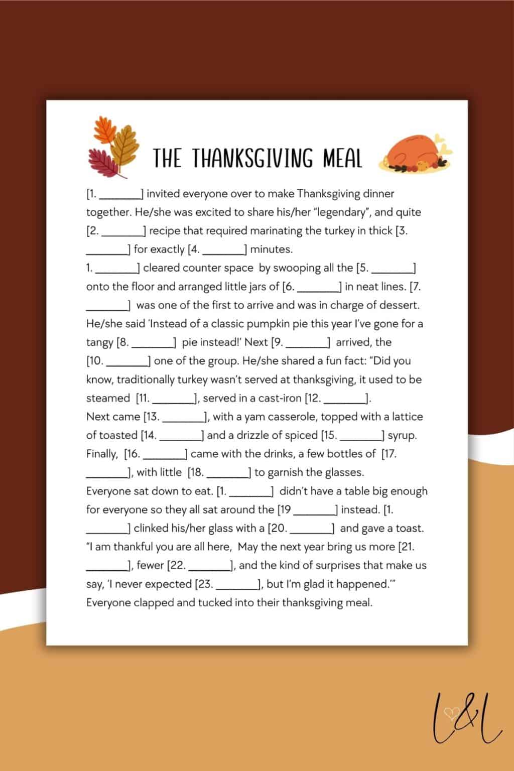 Thanksgiving Mad Libs Style Free Printable - Love & Laugh Games