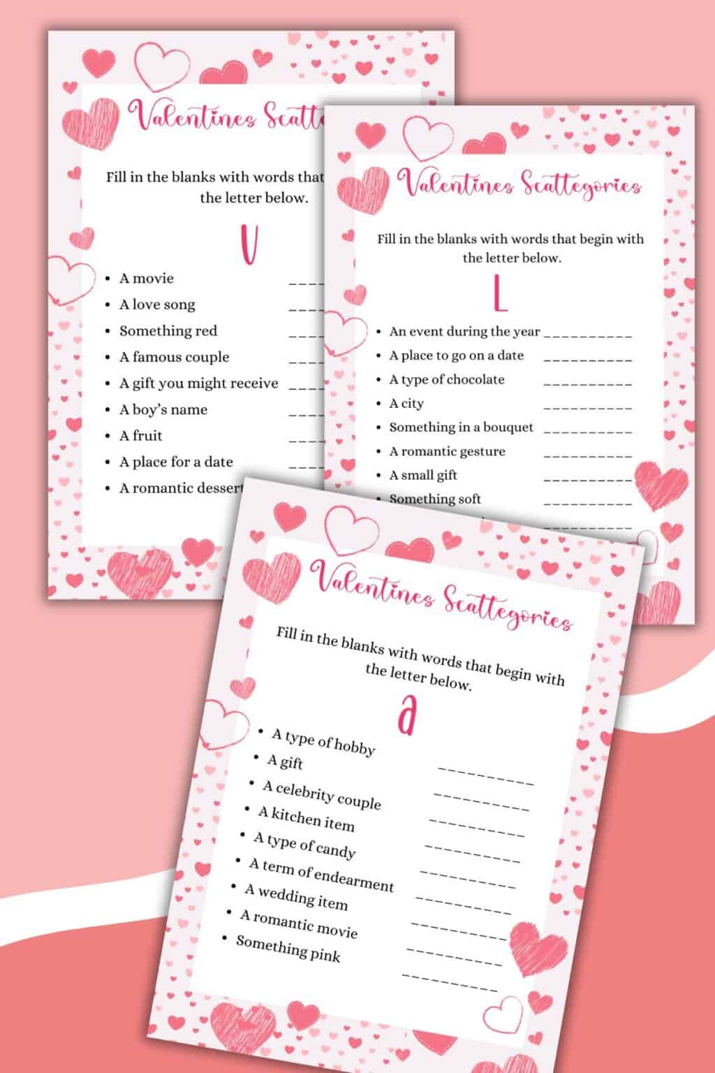 Free Printable Valentines Scattergories - Instant download - Love ...