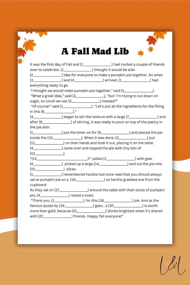 Fall Mad Libs Style Free Printable - Love & Laugh Games