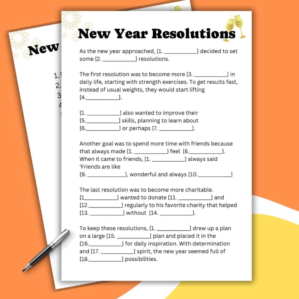 New Years Resolution Mad Libs Style Free Printable - Love & Laugh Games