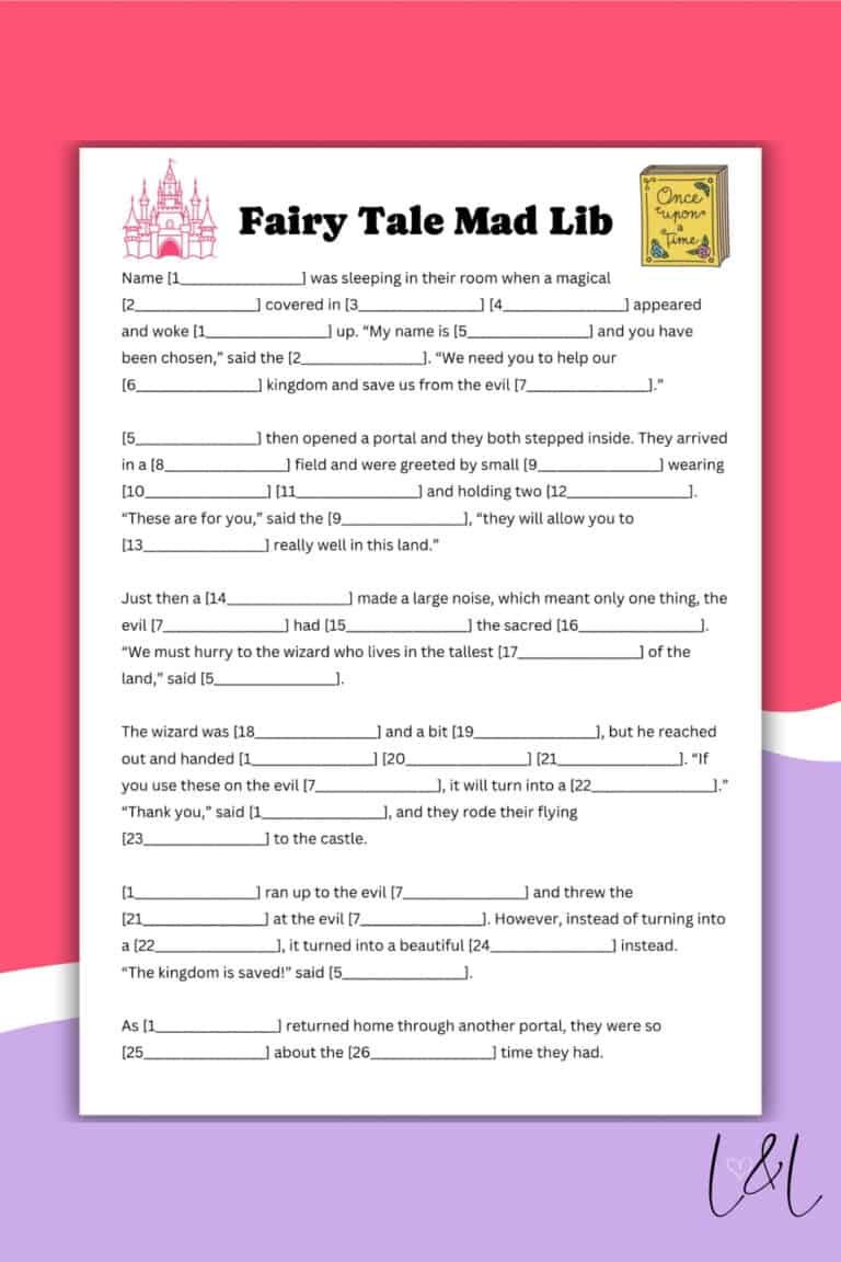 Fairy Tale Mad Libs Style Free Printable - Love & Laugh Games