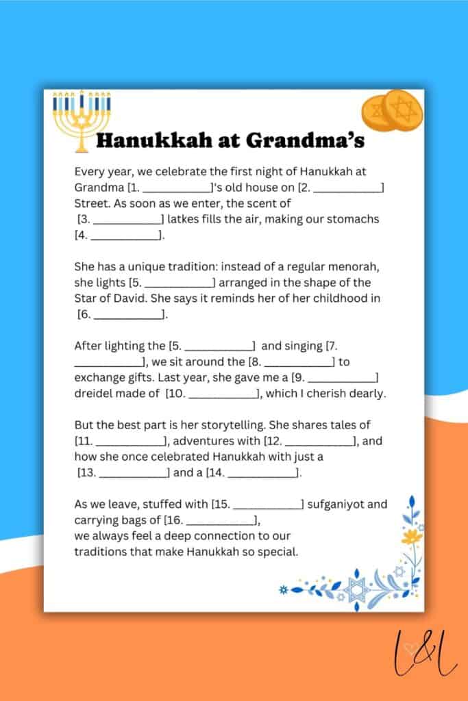 Hanukkah Mad Libs Style Free Printable - Love & Laugh Games
