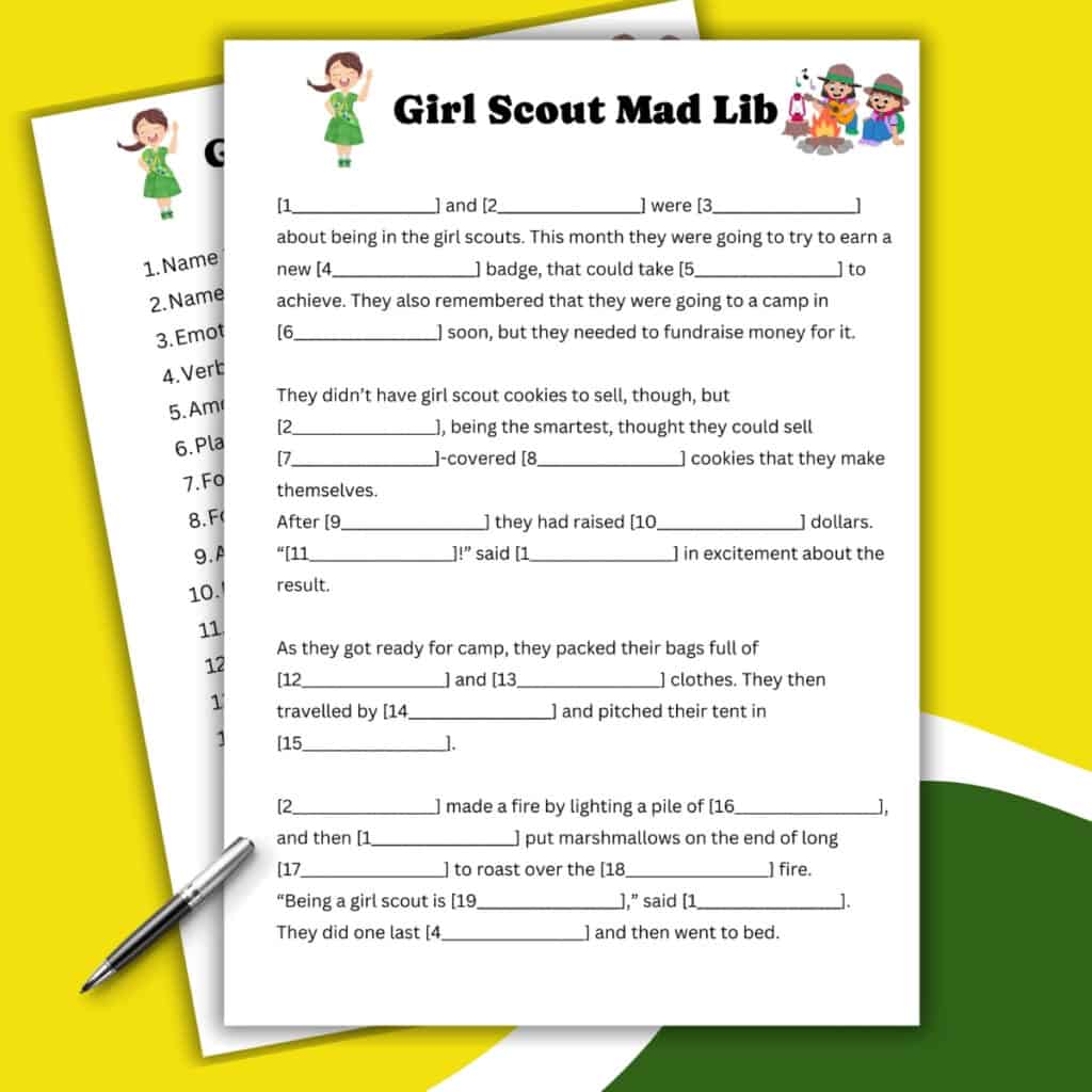 Girl Scout Mad Libs Style Free Printable - Love & Laugh Games