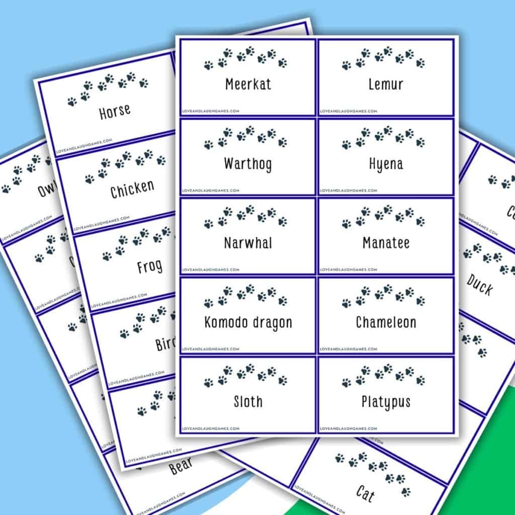 Animal Charades Free Printable - Love & Laugh Games